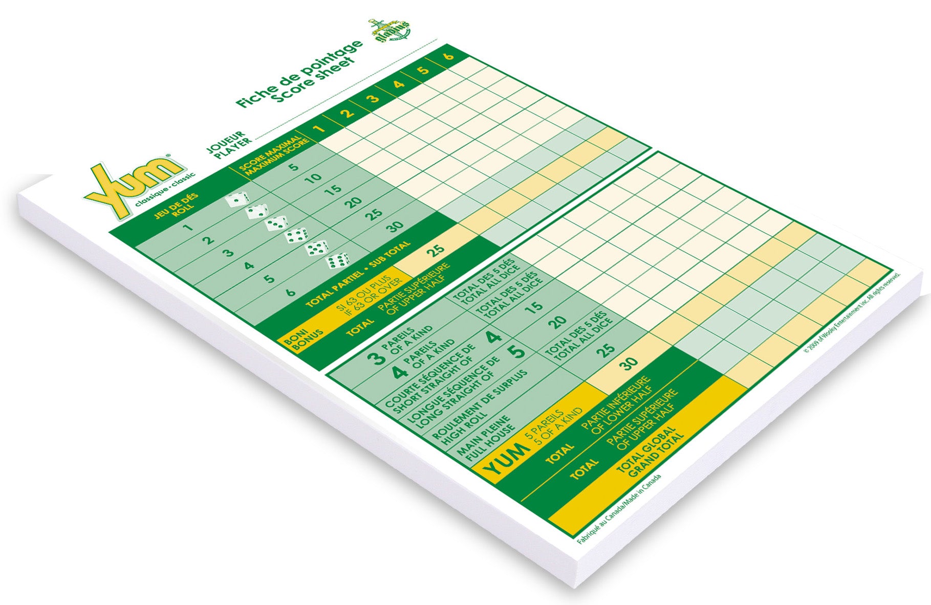 Yum: Bloc de Fiches de Pointage - 1 x 80 feuilles (français) — La ...